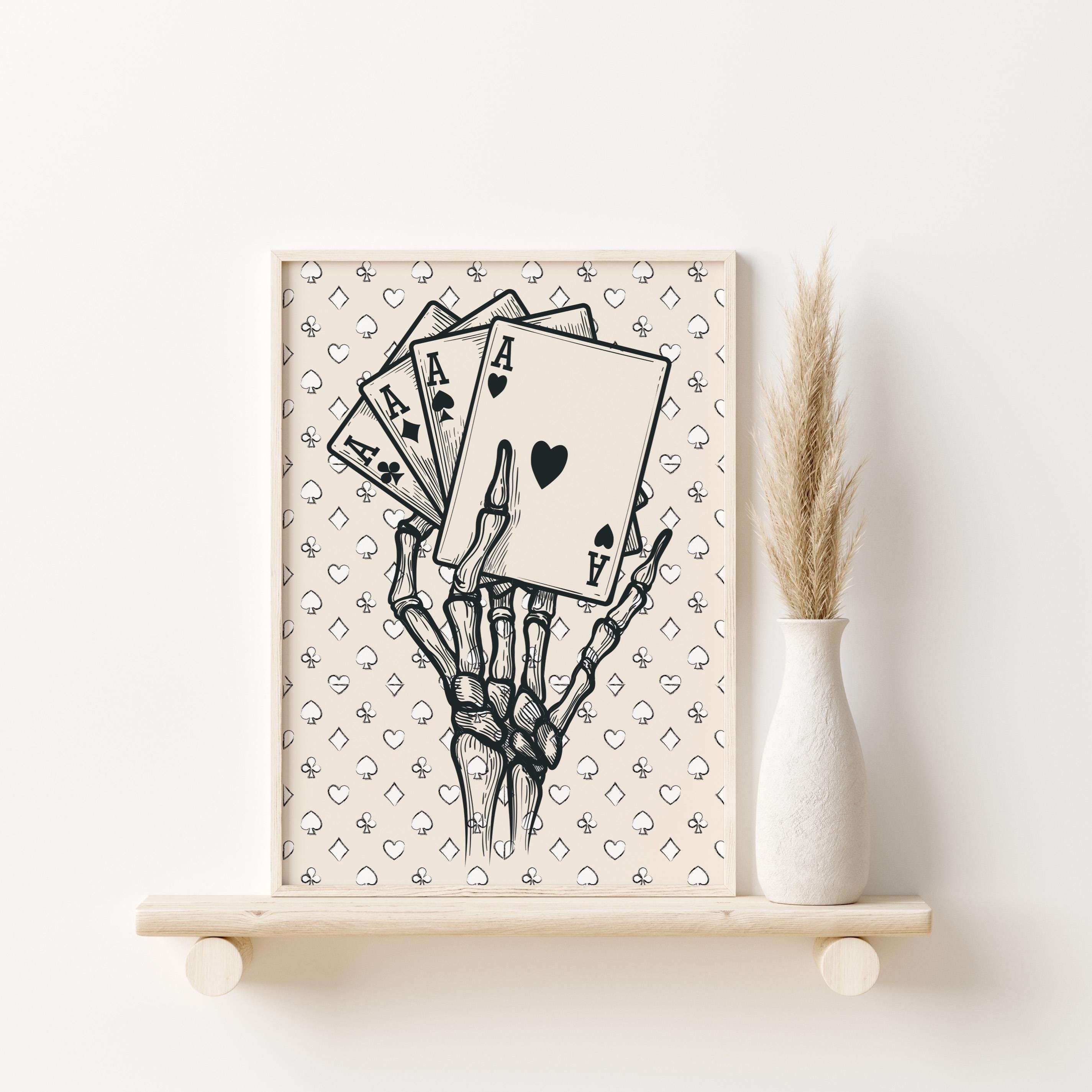 Skeleton Hand Playing Cards Poster: Vintage Spooky Wall Art (digital ...