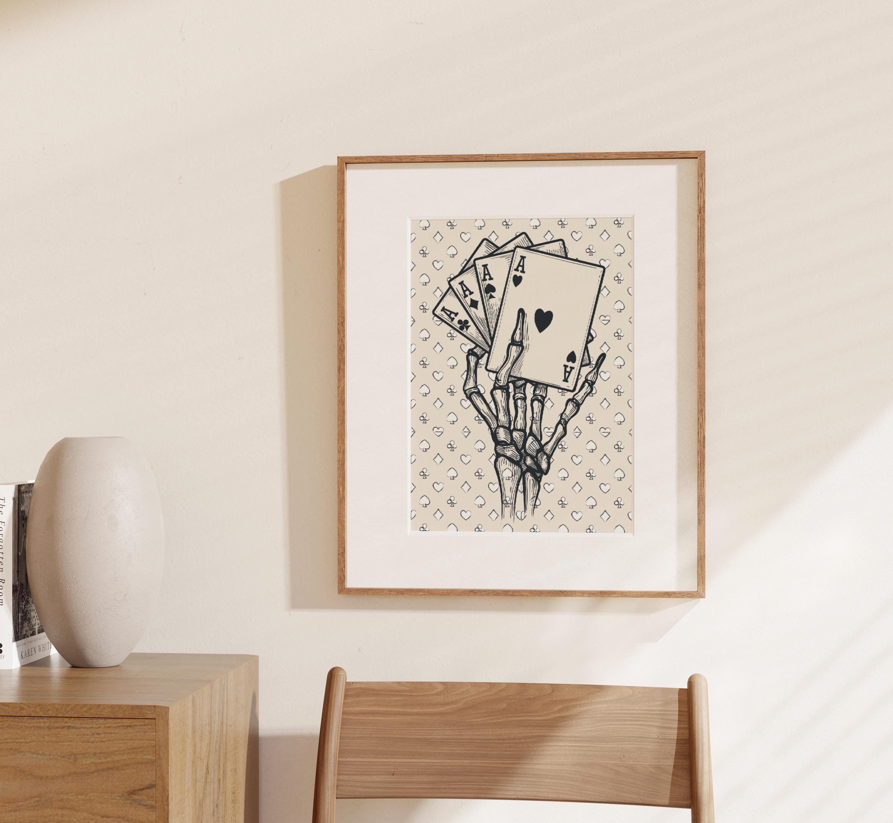 Skeleton Hand Playing Cards Poster: Vintage Spooky Wall Art (digital ...