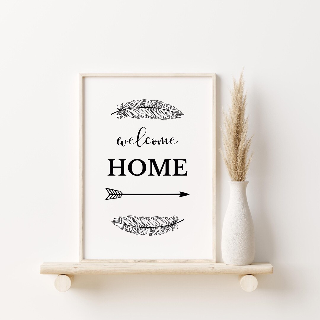 Welcome Home Wall Art, Digital Download, Boho Entryway Decor, Black ...
