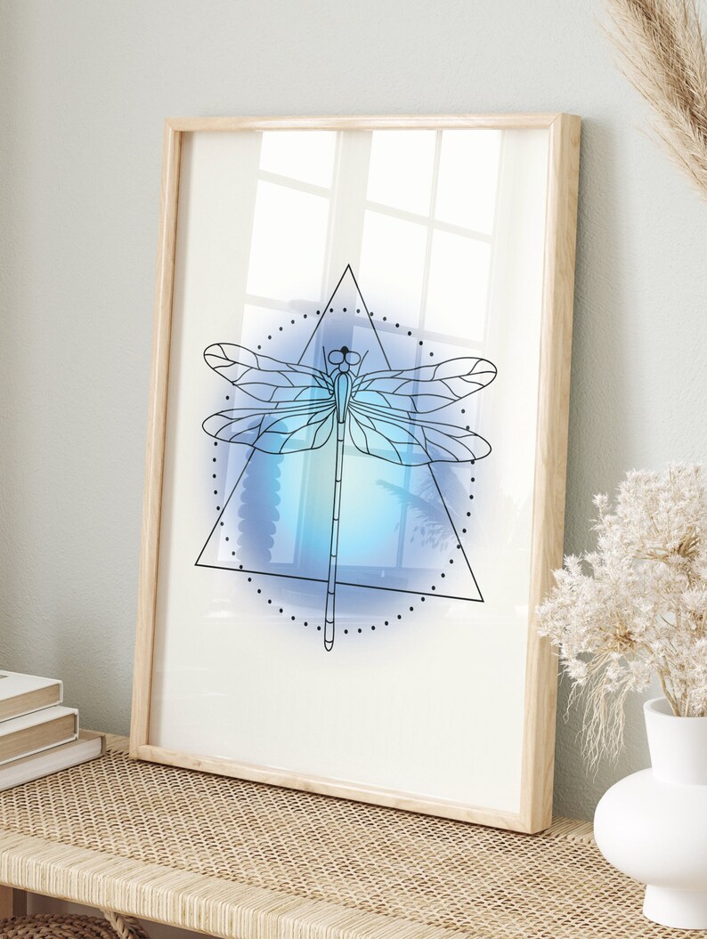 Dragonfly Line Art Print: Geometric Blue Poster (digital Download) - Etsy