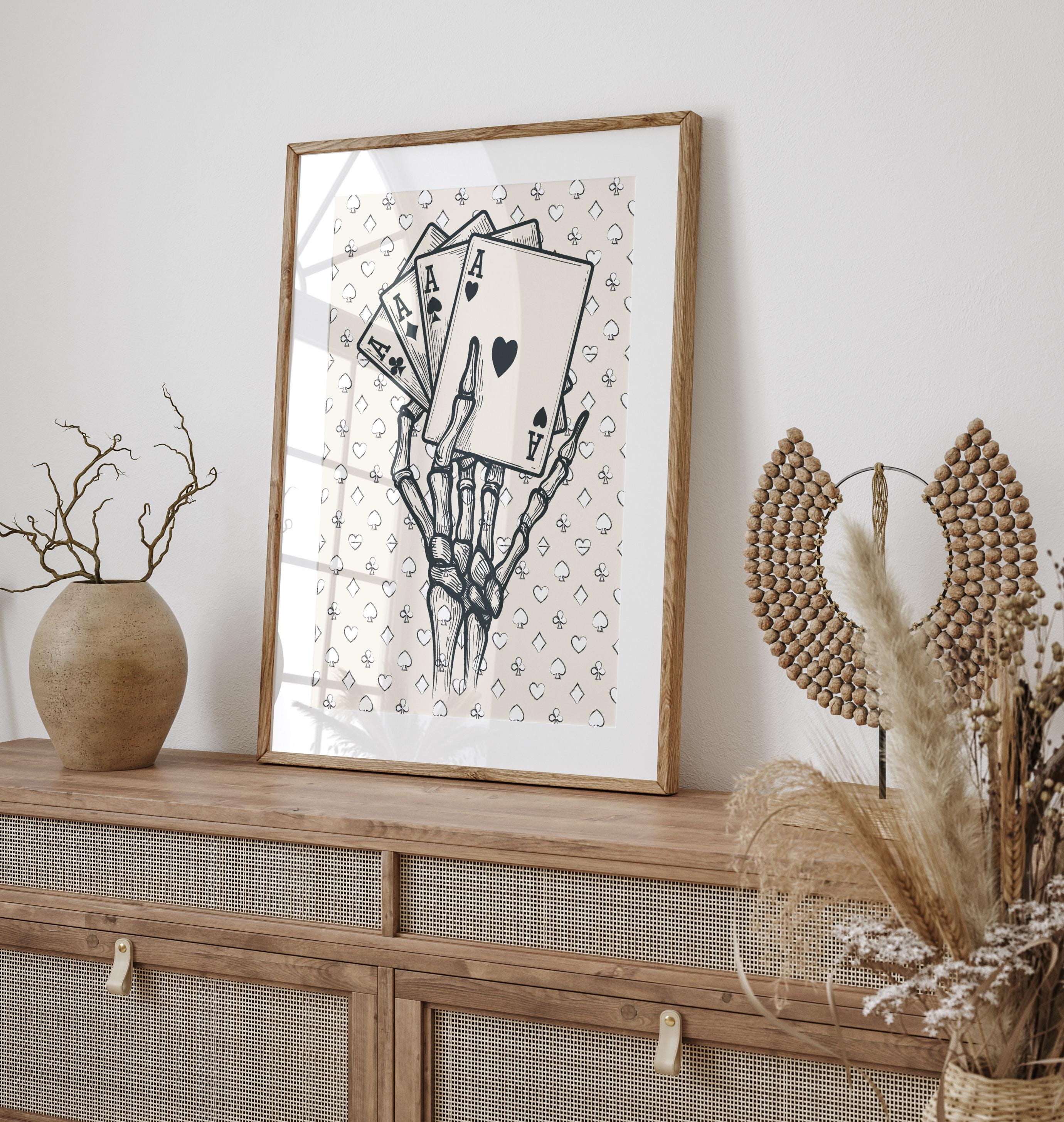 Skeleton Hand Playing Cards Poster: Vintage Spooky Wall Art (digital ...