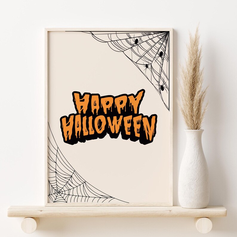 Halloween Wall Art Set, Pumpkin Witch Cauldron & Happy Halloween Poster ...