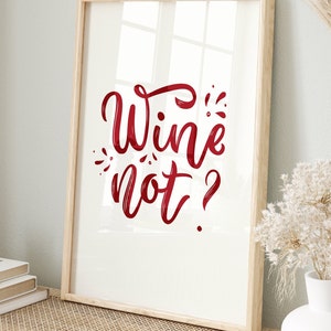 Wine Poster Set, "wine Not" Print, Red Wall Art Set, Kitchen Decor, Bar ...