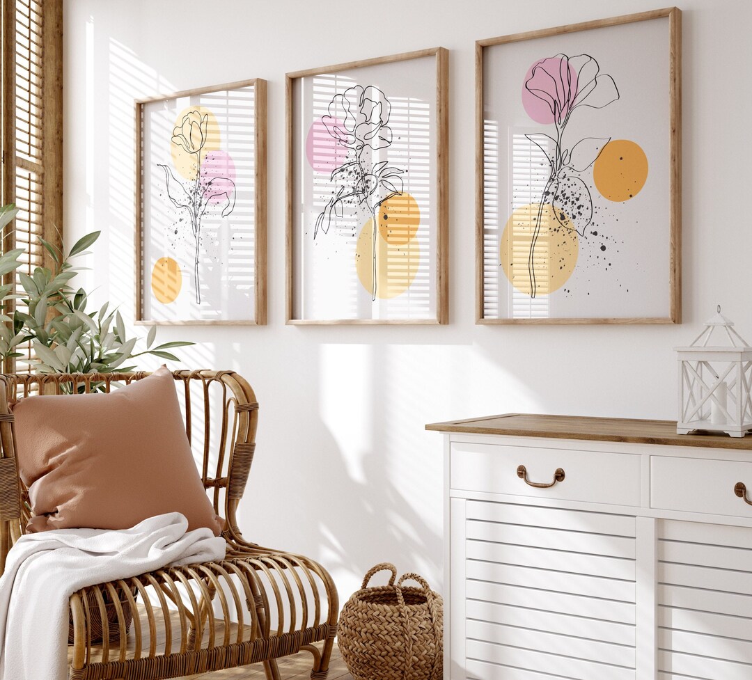 Flower Line Art Print Set, Printable Wall Art, High Quality Line Art ...