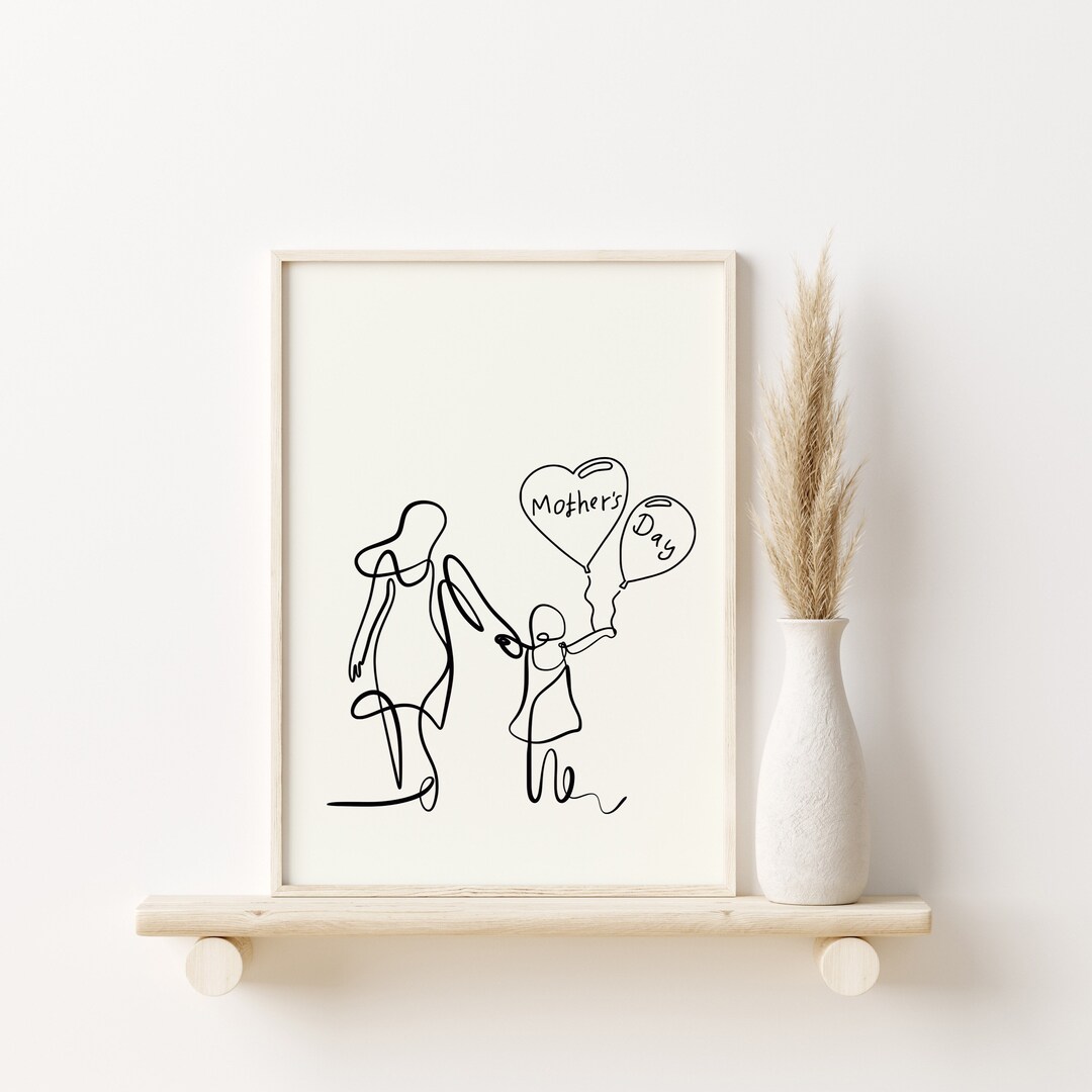 Mother's Day Line Art Print, Printable Wall Art, Instant Download ...