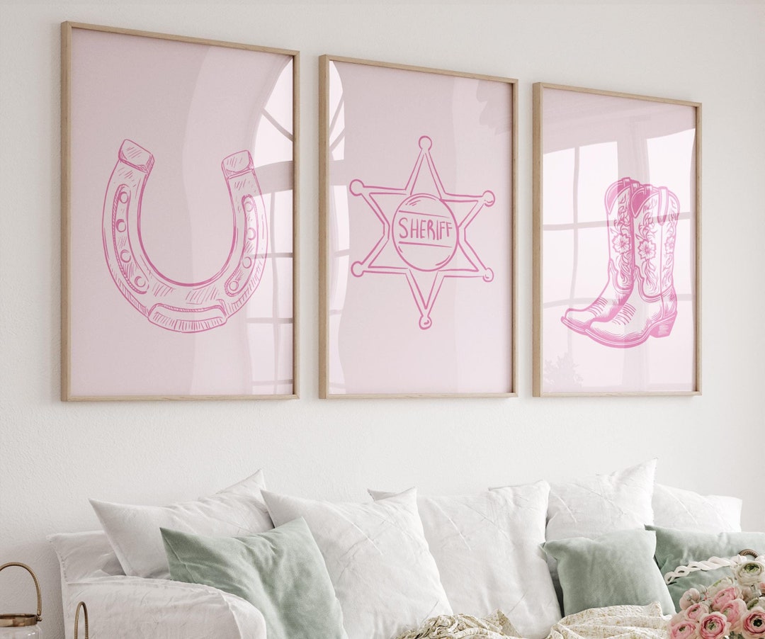 Western-themed Print, Pink Cowgirl Poster Set, Vintage-inspired Country ...
