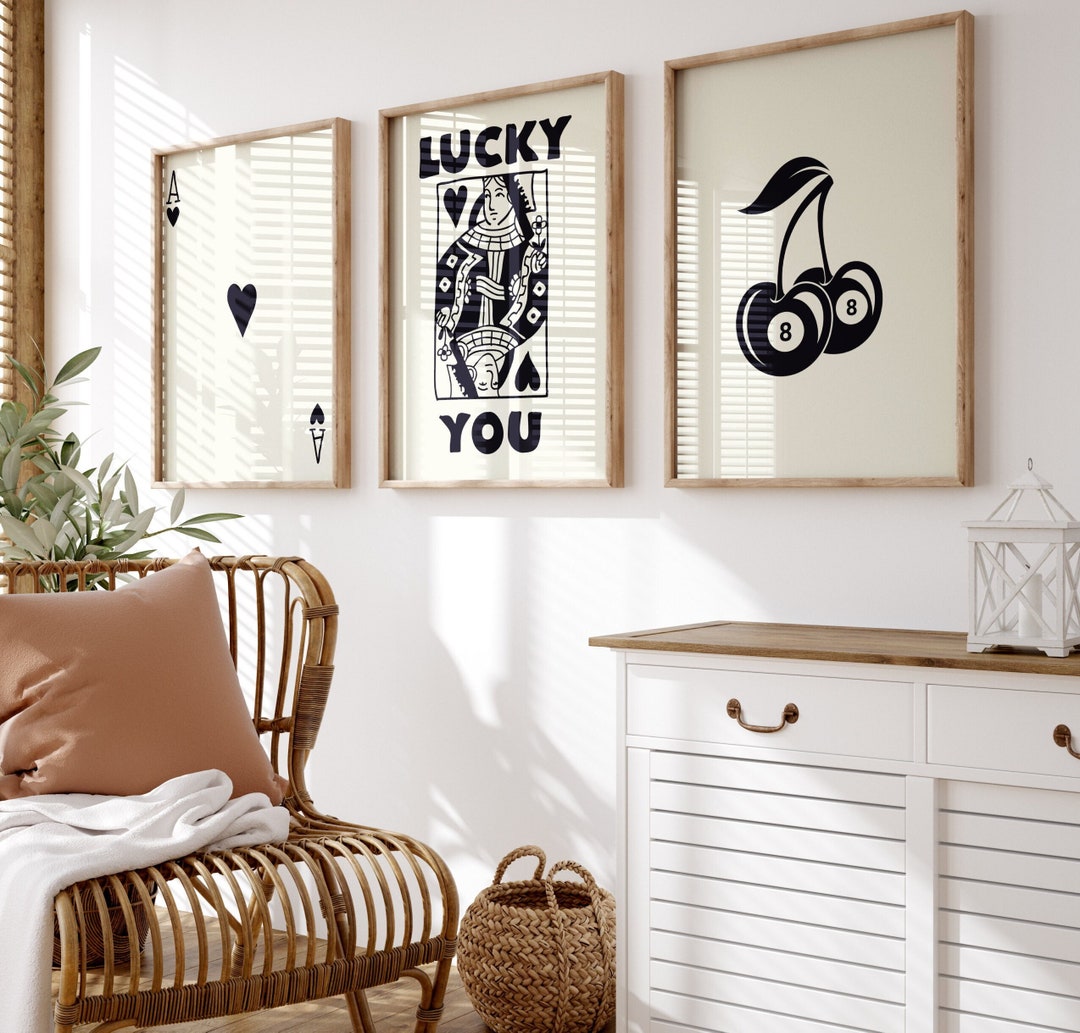 Retro Playing Cards Art Print Set: Game Room Wall Decor (digital ...
