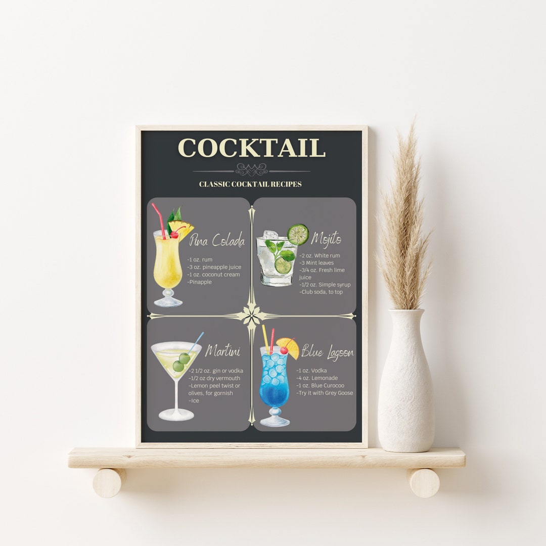 Cocktail Recipes Wall Art, Cocktail Print, Bar Decor, Digital Download ...
