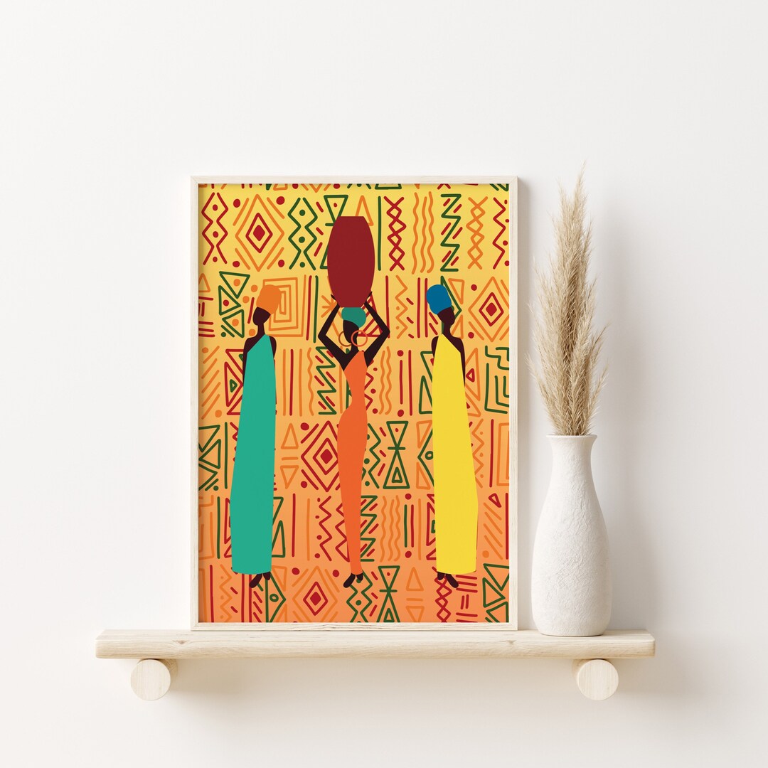 African Women Poster, Digital Wall Art, Tropical Poster, Yellow and ...