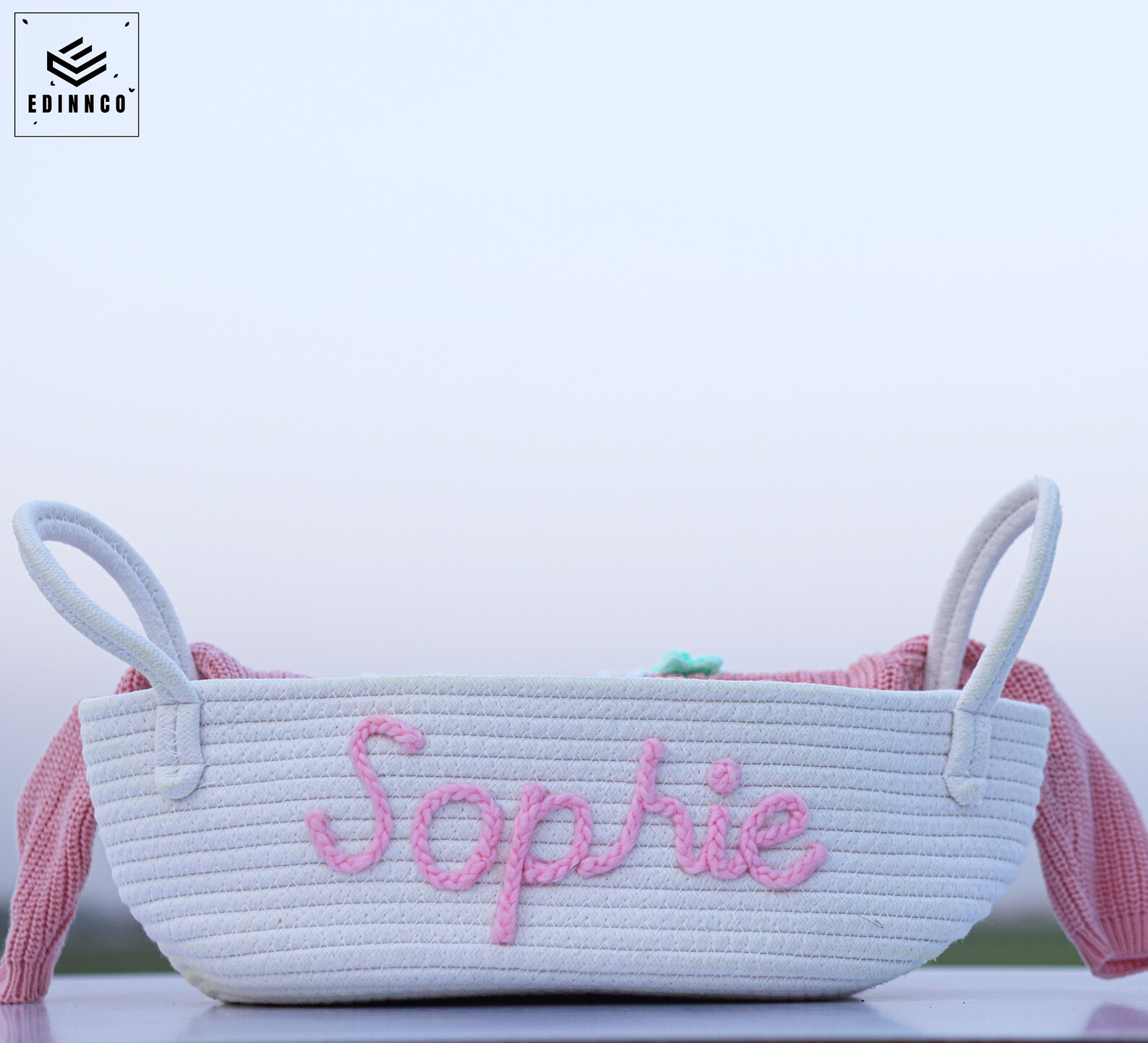 Hand Embroidered Baby Name Basket, Custom Monogrammed Baby Basket ...