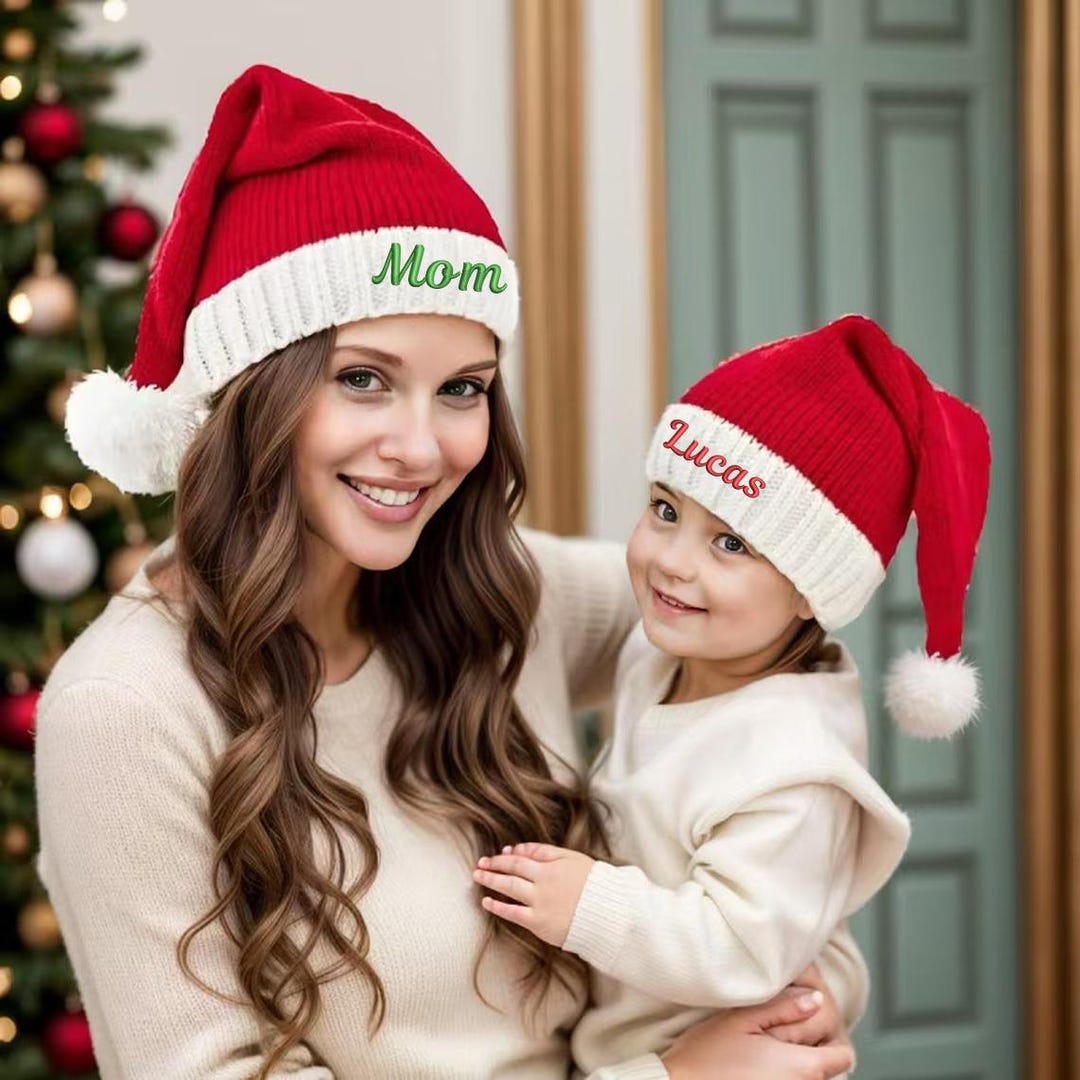 Personalized Family Santa Hats, Custom Santa Hats, Embroidered Beanies ...
