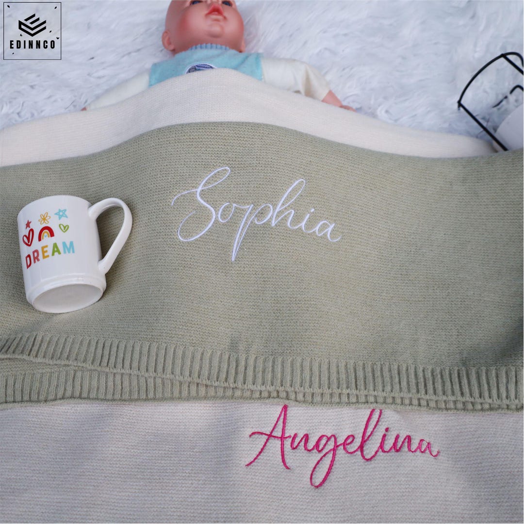 Personalized Knitted New Born Baby Blanket, Embroidered Baby Name ...