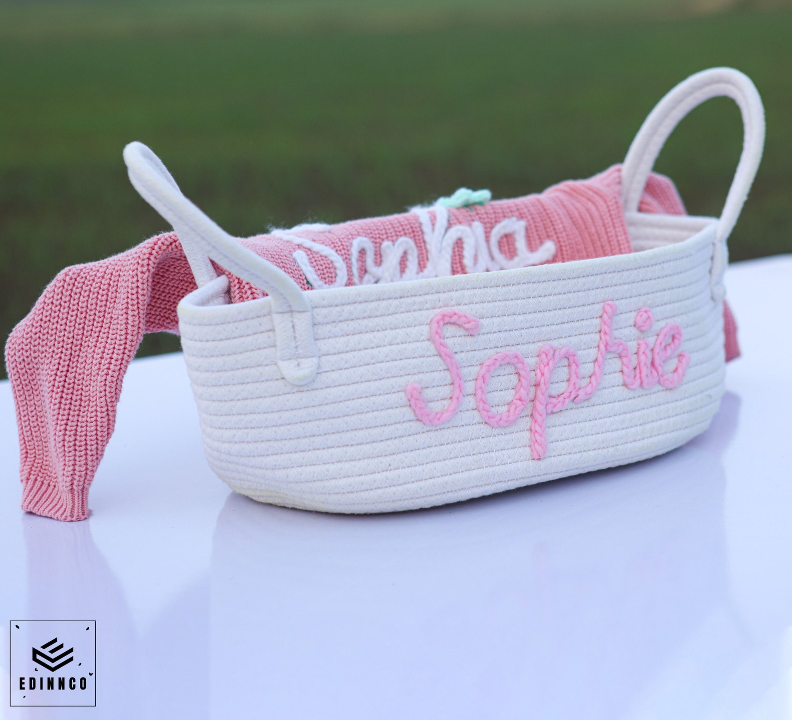 Hand Embroidered Baby Name Basket, Custom Monogrammed Baby Basket ...