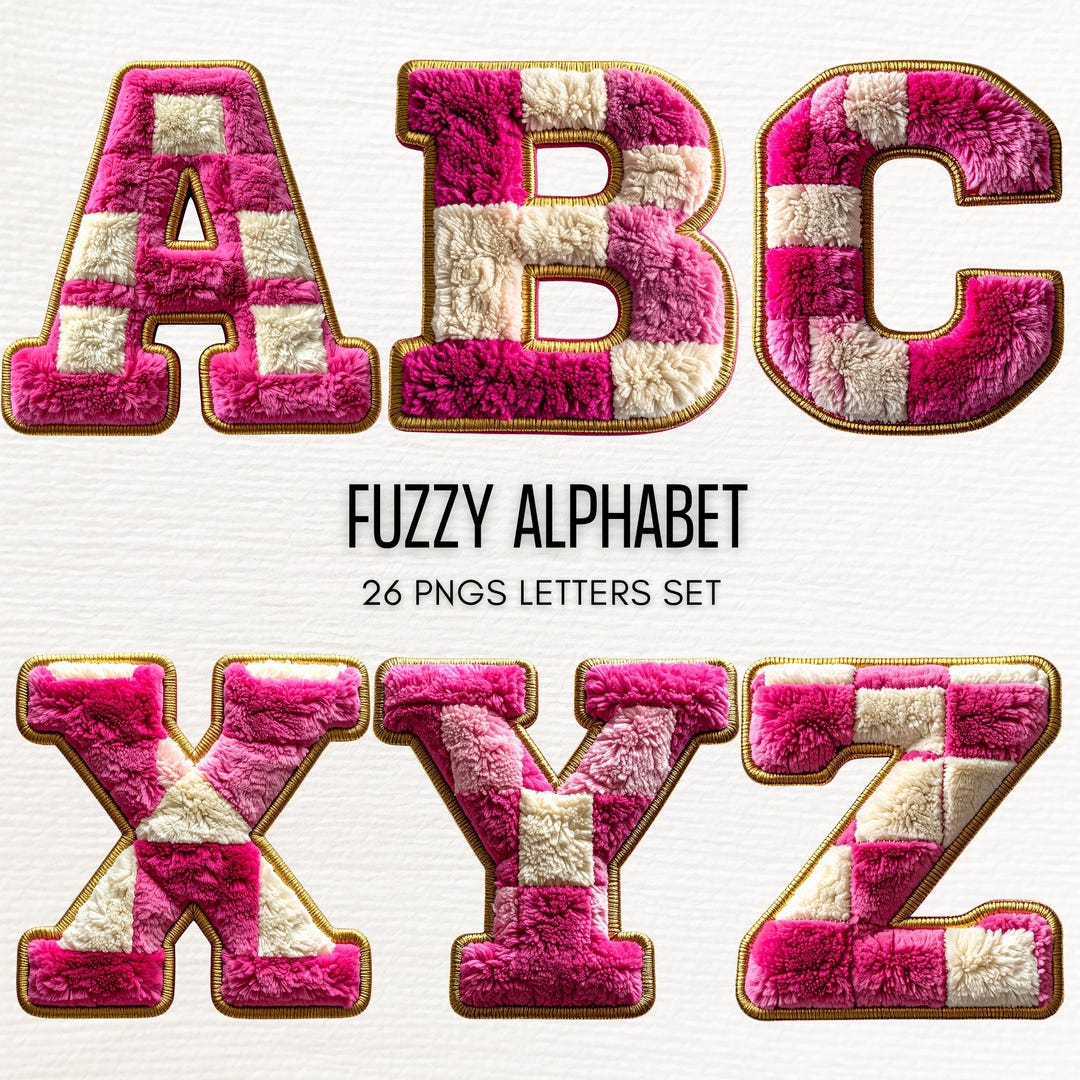 Pink Fluffy Checkerboard Letters | Crochet Font PNG (digital Download ...