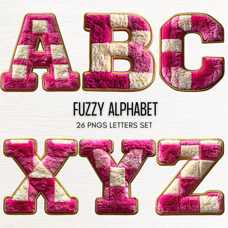 Pink Fluffy Checkerboard Letters | Crochet Font PNG (digital Download ...