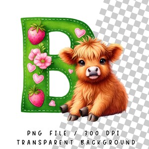 Cute Highland Cow Alphabet Letters A-Z, Alphabet Set Adorned With ...