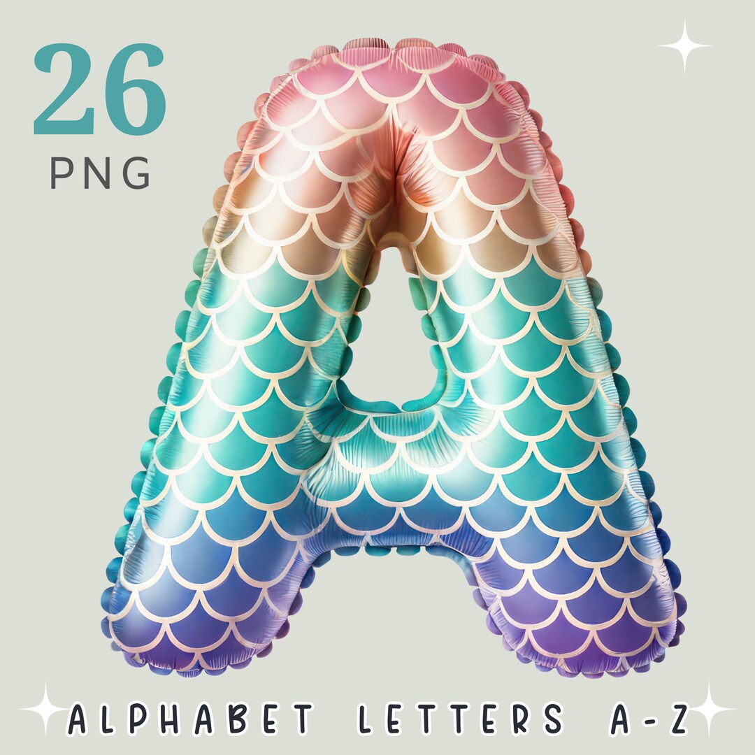 Rainbow Mermaid Scale Alphabet Letters, Pastel Foil Balloon A to Z ...