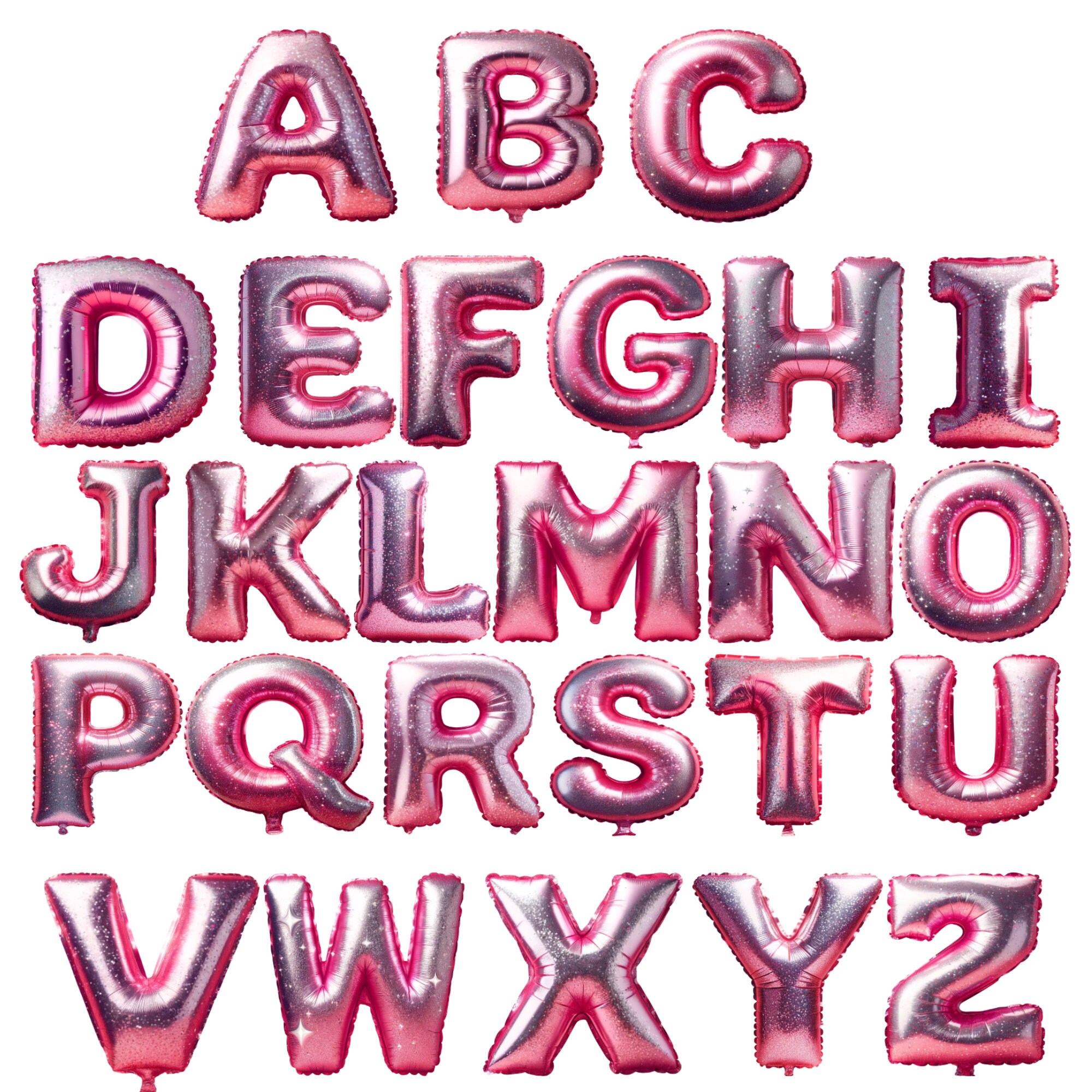 Glitter Pink Foil Balloon Alphabet Clip Art - Pink Balloons Letters PNG ...
