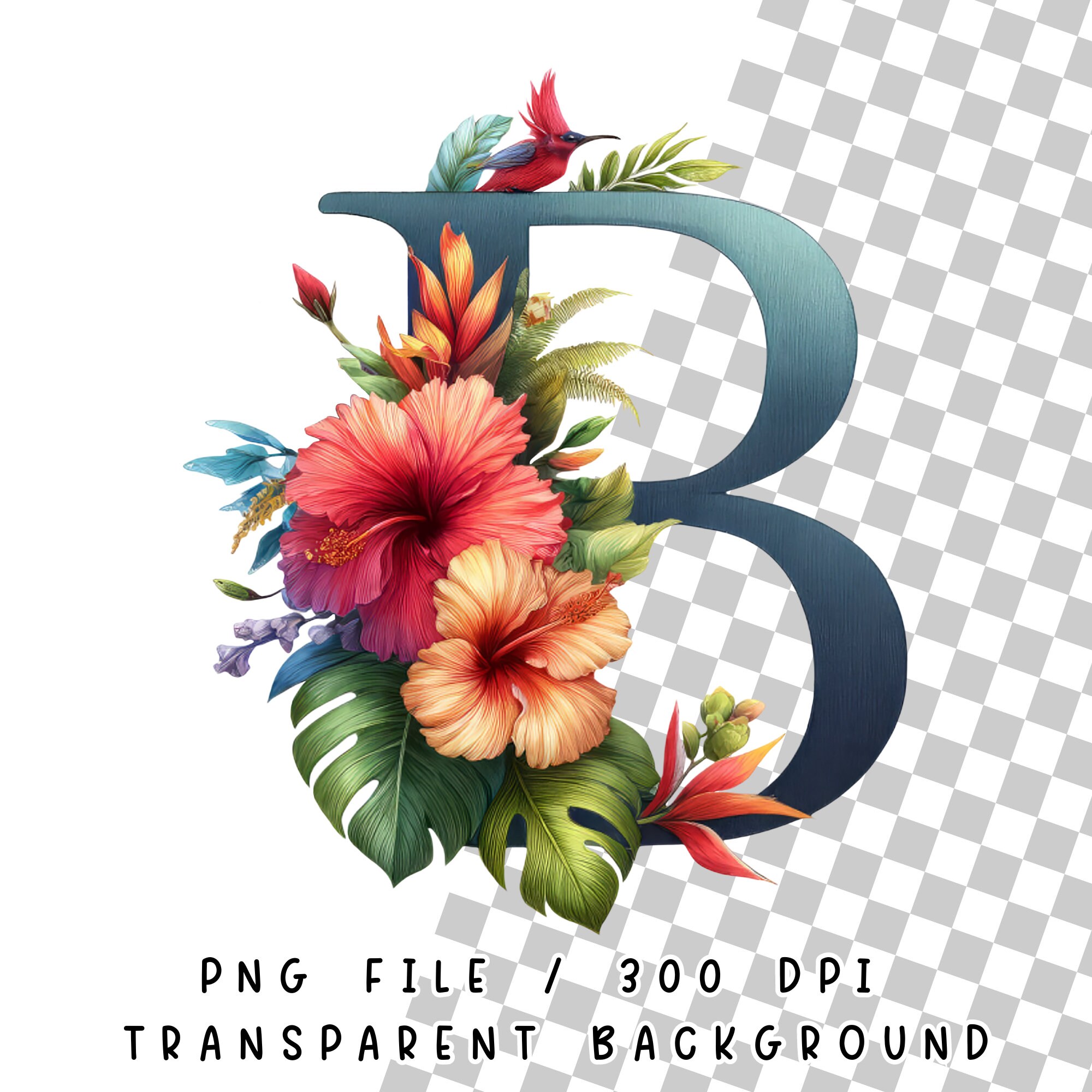 Watercolor Tropical Alphabet, Floral Leaves Letters Png, Summer Font ...