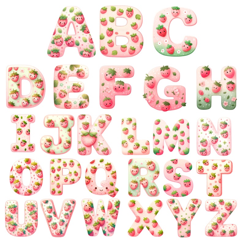 Strawberry Alphabet Clipart: Watercolor Fruit Letters (digital File ...