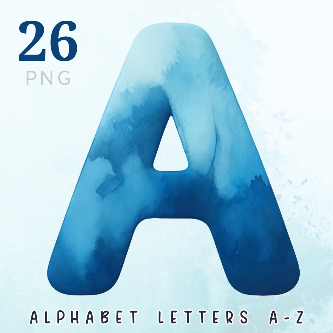 Blue Watercolor Alphabet A - Z Clipart, Watercolor Letters Png, Wedding ...