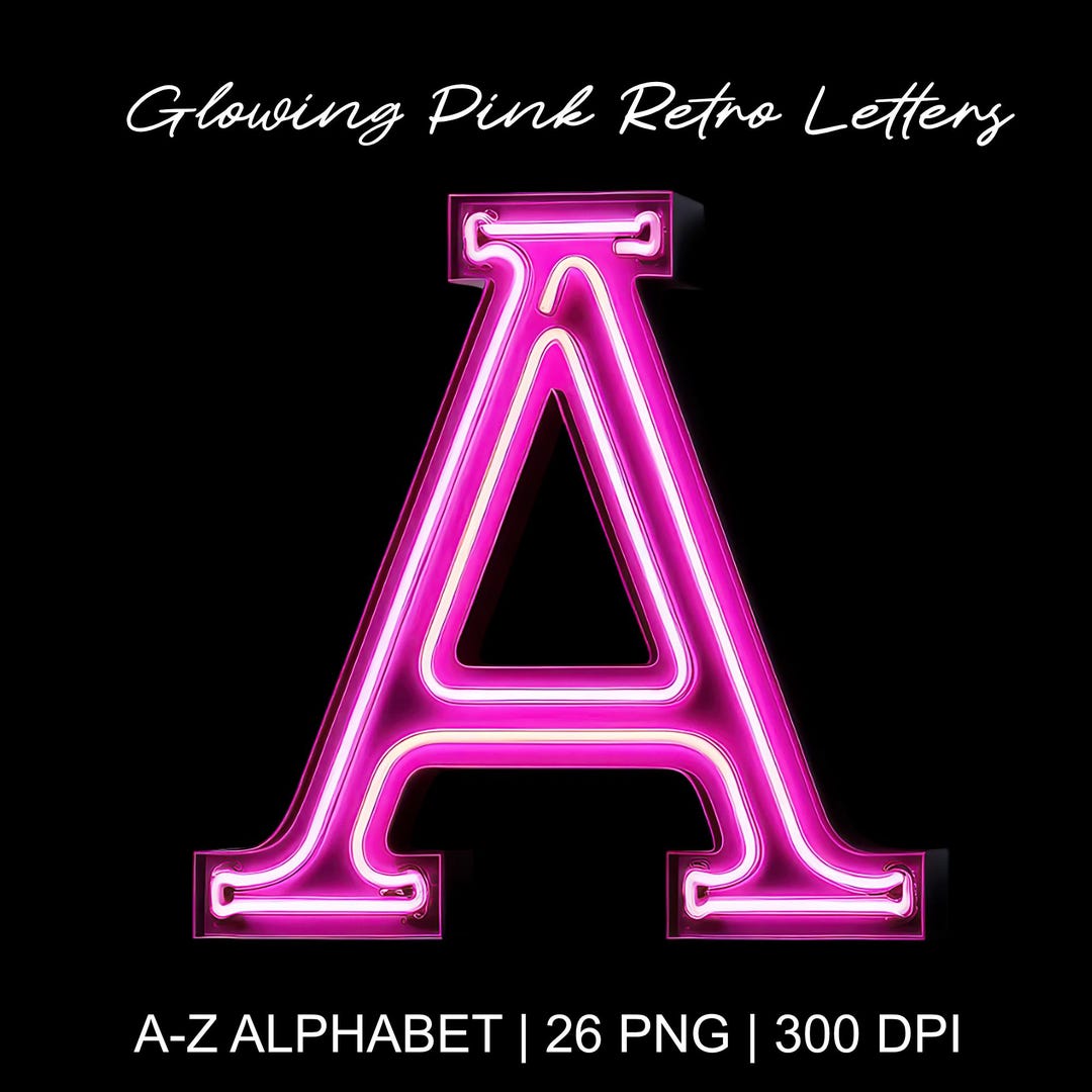 Neon Alphabet, Glowing Pink Retro Letters for Modern Designs, Uppercase ...
