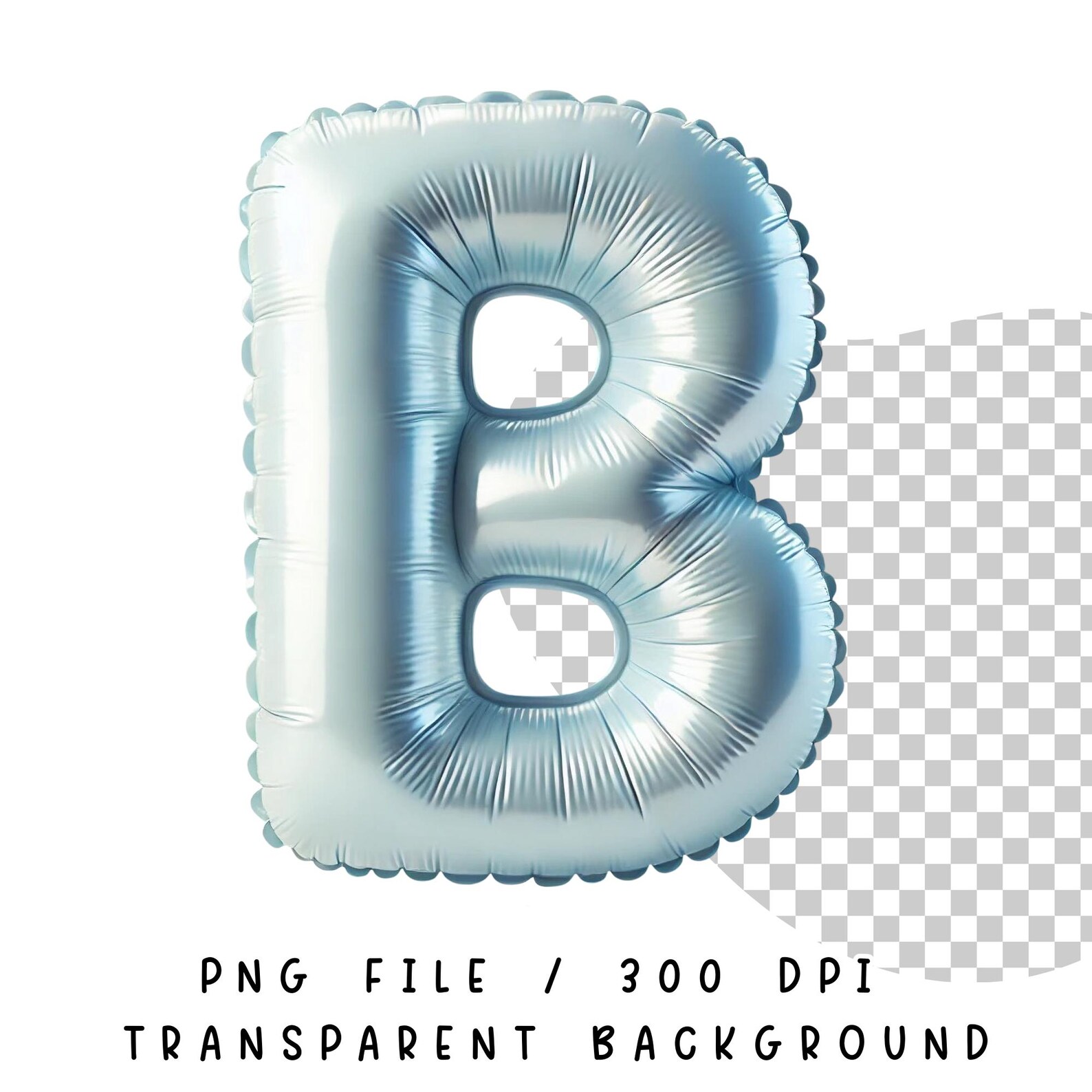 White Foil Balloon Alphabet Clip Art: Metallic PNG Letters (digital ...