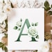 Floral Alphabet PNG: Green Letters With White Roses (digital Download ...