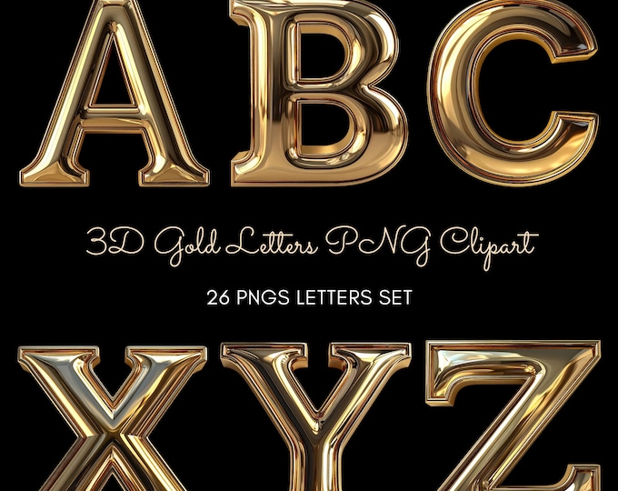3D Shiny Gold Beveled Clipart Letters PNG Digital Download Serif Font ...