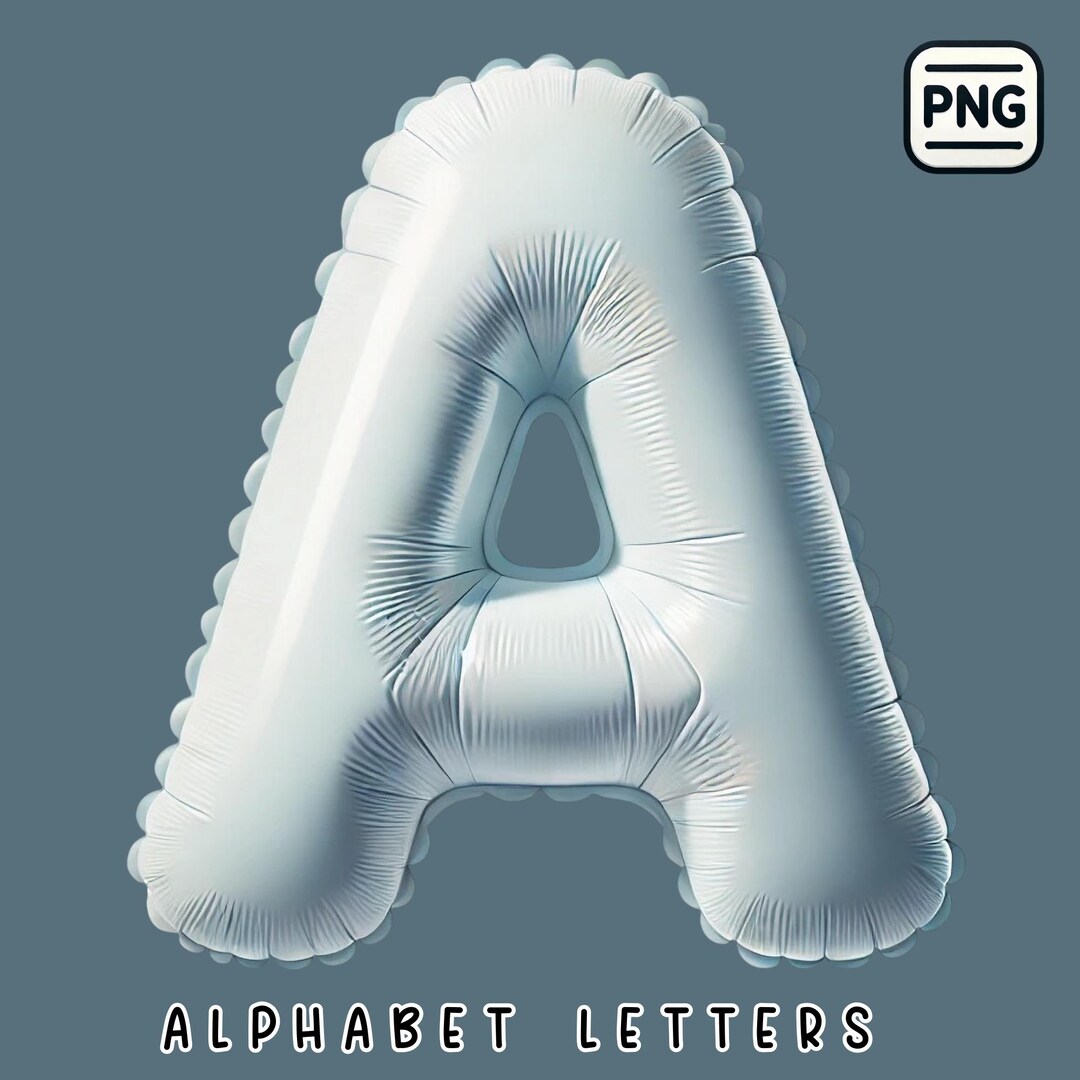 White Foil Balloon Alphabet Clip Art: Metallic PNG Letters (digital ...