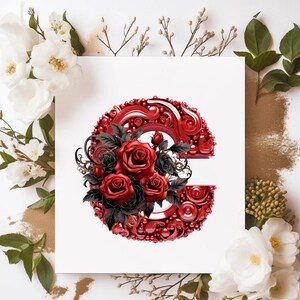 Gothic Red Rose Alphabet Letters Set, Letters A-Z Gothic Design With ...