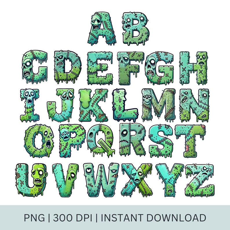 Zombie Alphabet PNG: Green Halloween Lettering (digital Download) - Etsy