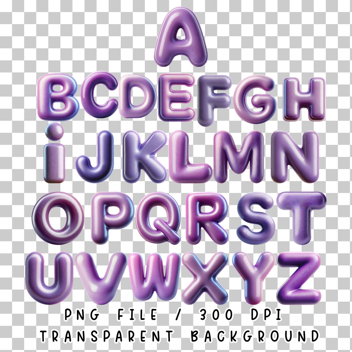3D Purple Bubbly Alphabet Set, Bubblegum 3D Letters, Monogram, Doodle ...