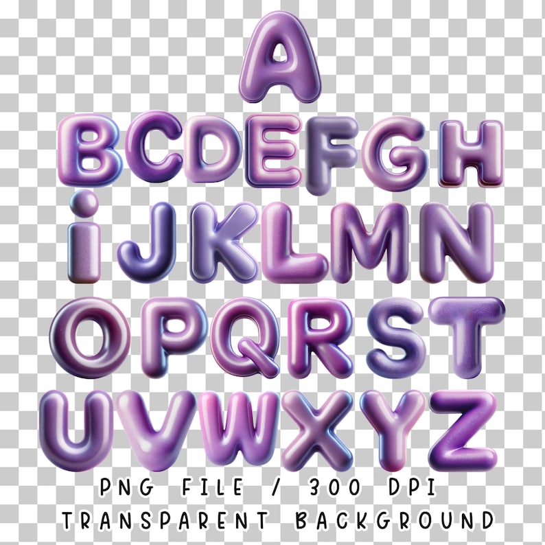 3D Purple Bubbly Alphabet Set, Bubblegum 3D Letters, Monogram, Doodle ...