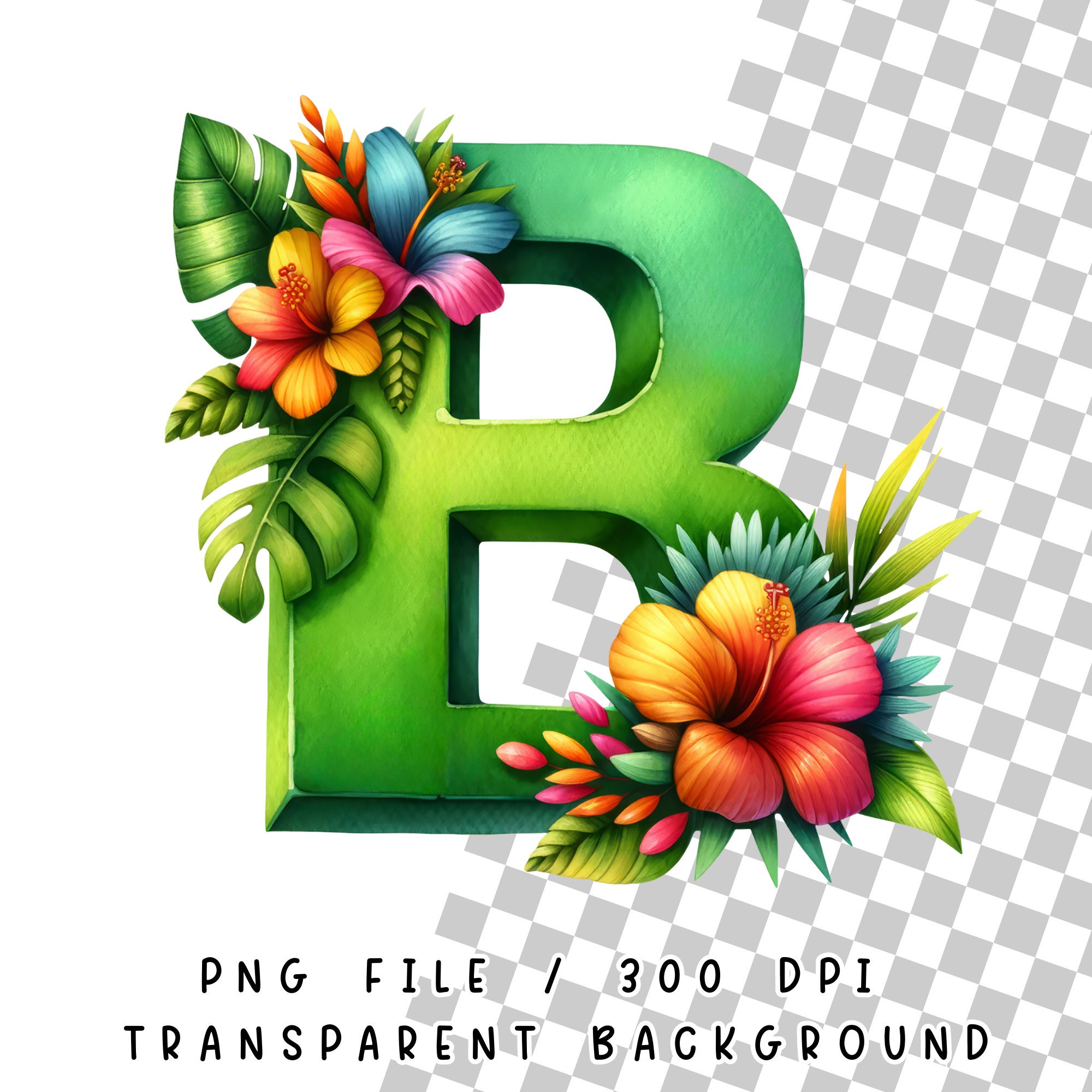 Tropical Floral Alphabet Letters A-Z: Hawaii PNG Font (digital Download ...