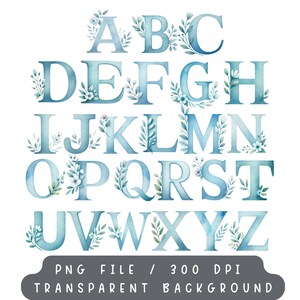 Floral Alphabet A - Z Clipart, Blue Floral Letters Png, Watercolor ...