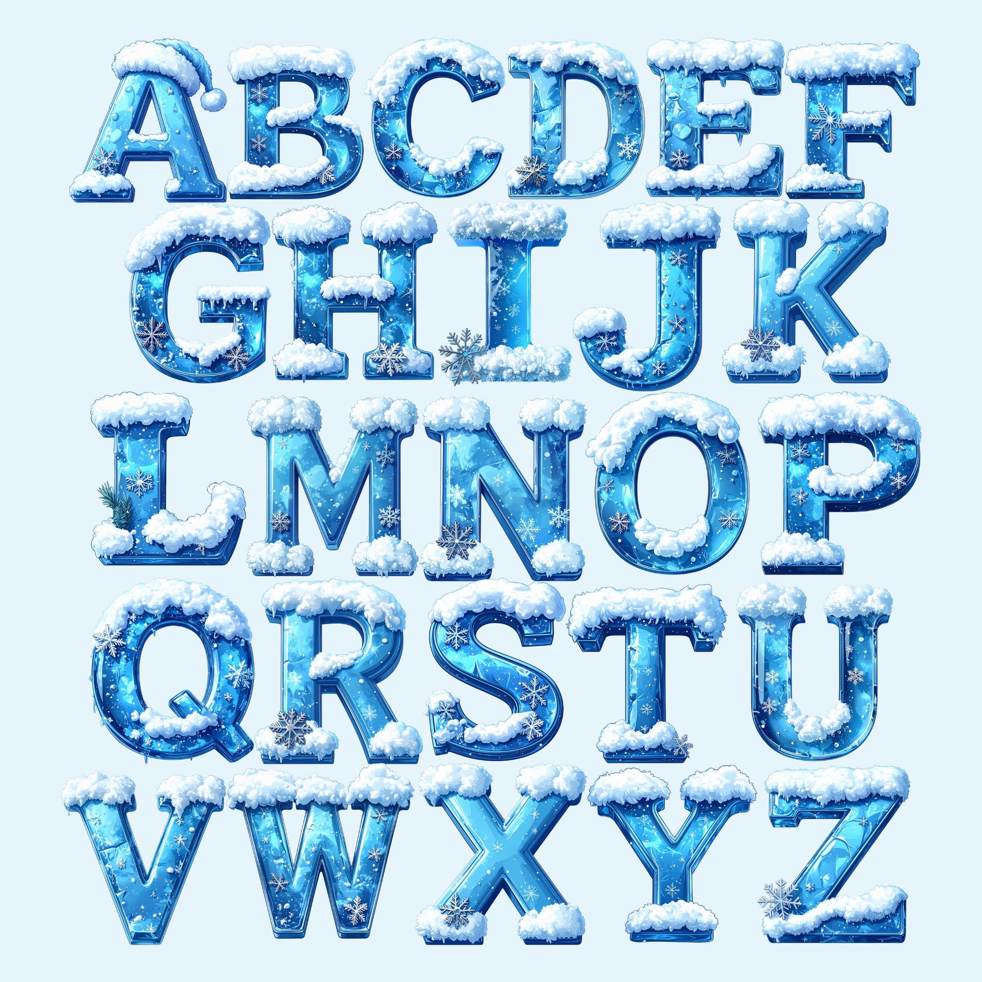 Winter Snow Alphabet Clipart: Frozen Ice Letters PNG (digital Download ...
