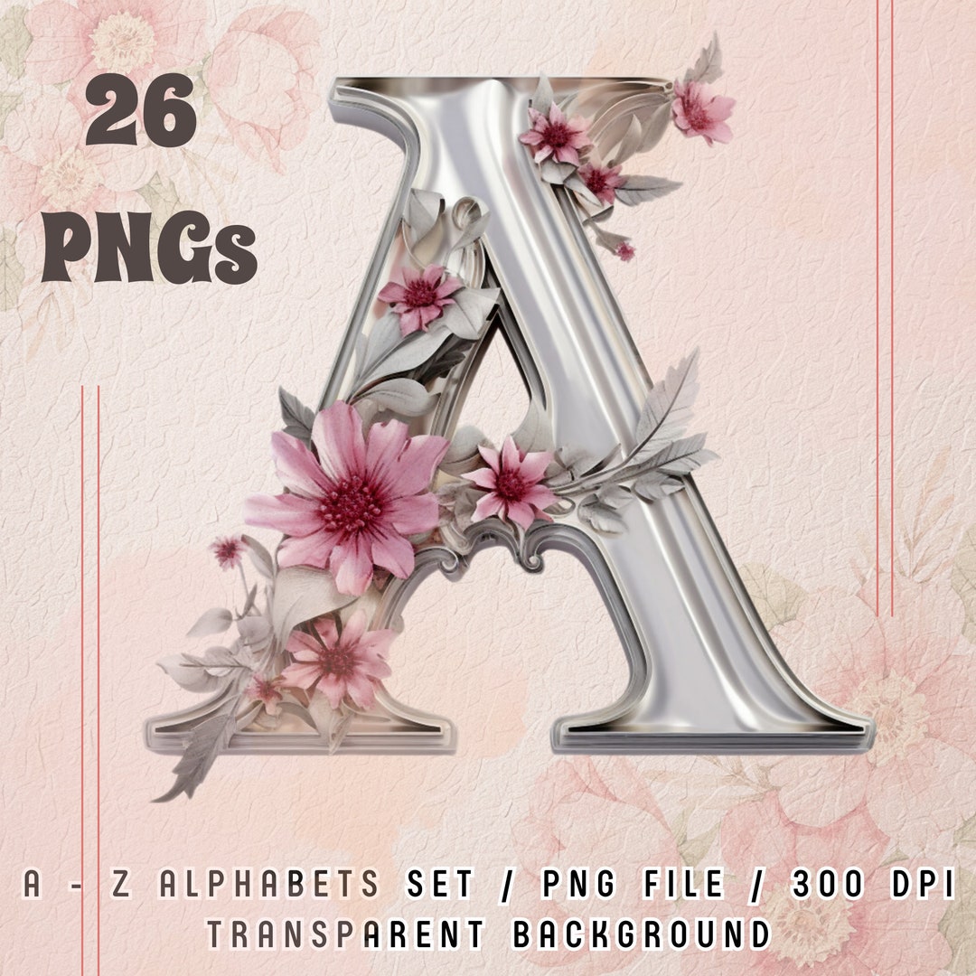 Floral Alphabet A - Z Clipart, Silver Flowers A- Z Letters Clipart ...