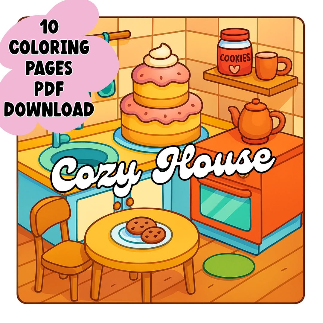 Cute House Coloring Page for Kids and Beginners, Printable Cozy Cartoon ...