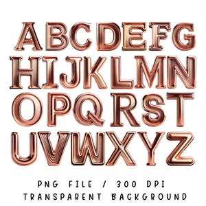Rose Gold Chrome Alphabet PNG: Metallic Foil Letters (digital Download ...