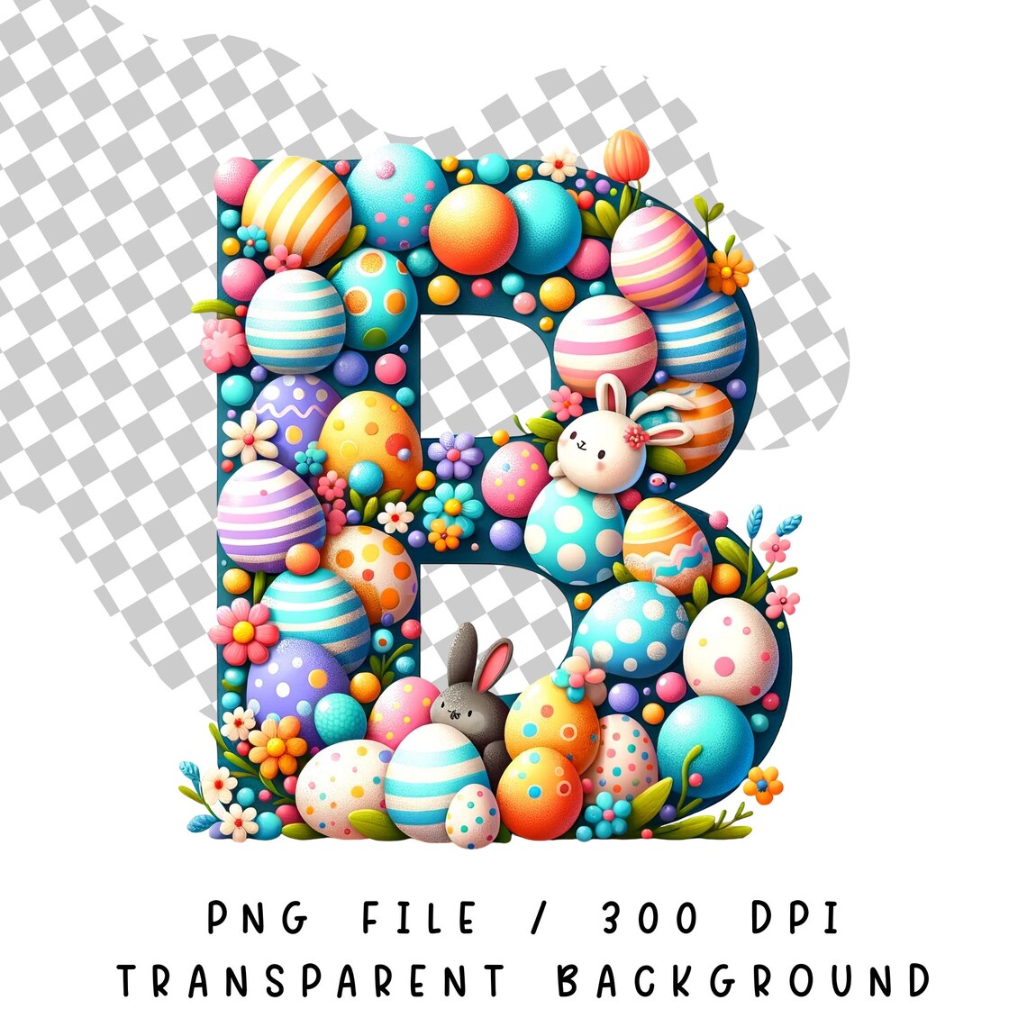 Easter Bunny Alphabet A-Z, Easter Egg Decor PNG, Letters Png, Printable ...