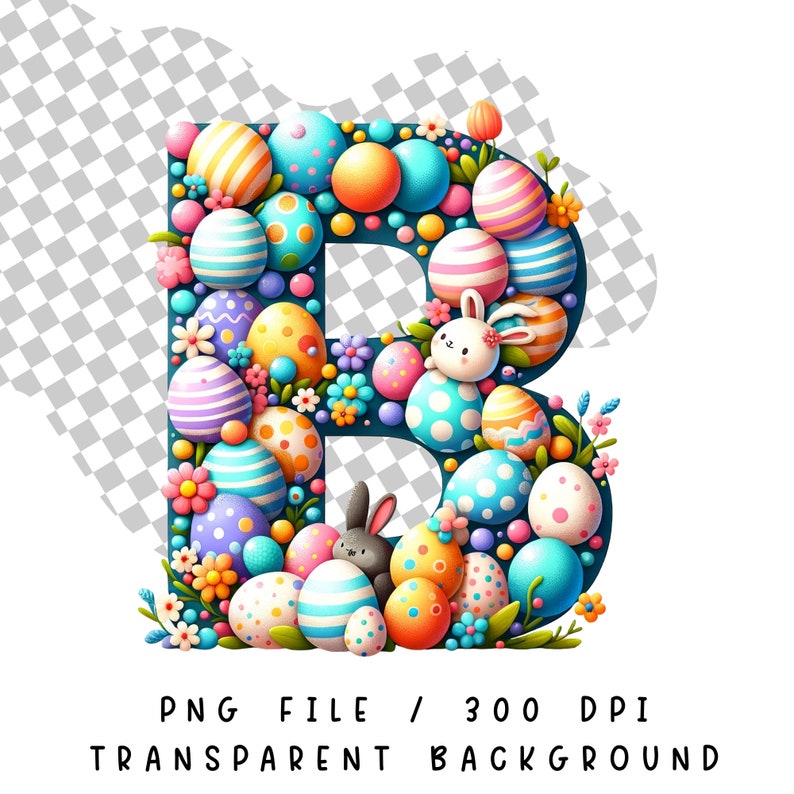 Easter Bunny Alphabet A-Z, Easter Egg Decor PNG, Letters Png, Printable ...