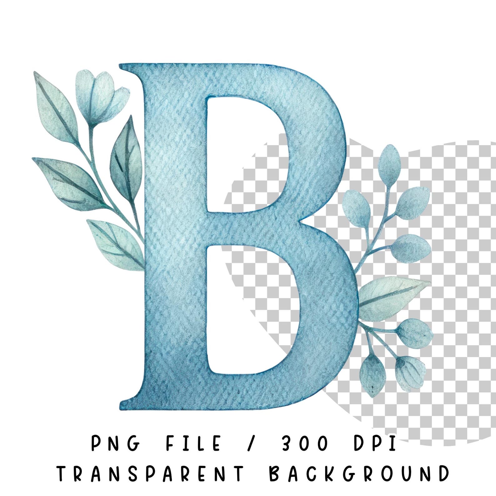 Blue Floral Alphabet Clipart: Watercolor Letters (PNG) - Etsy