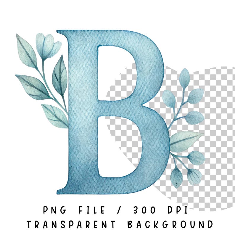 Floral Alphabet A Z Clipart, Blue Floral Letters Png, Watercolor ...