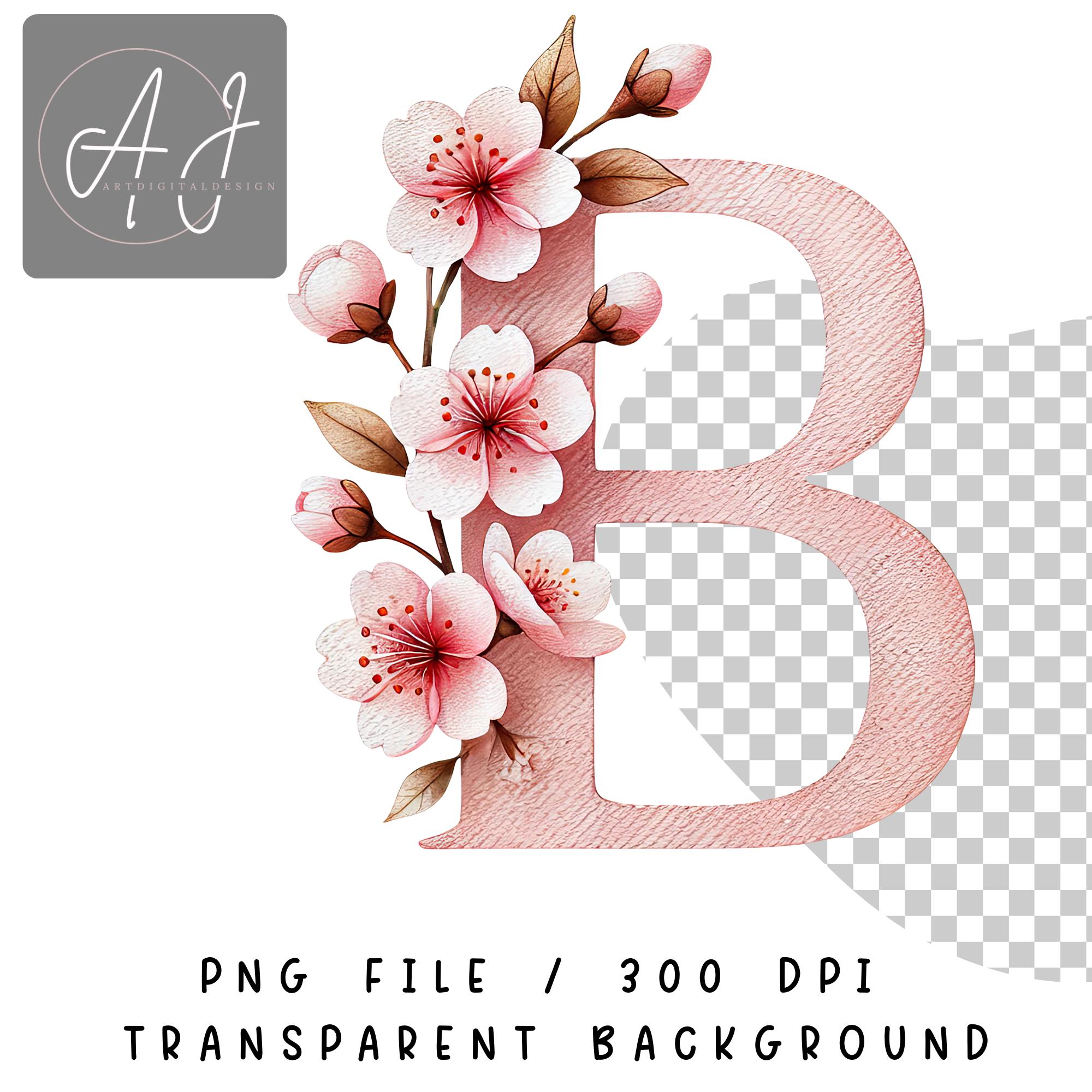 Cherry Blossom Alphabet Clipart, Watercolor Floral Letters PNG Bundle ...