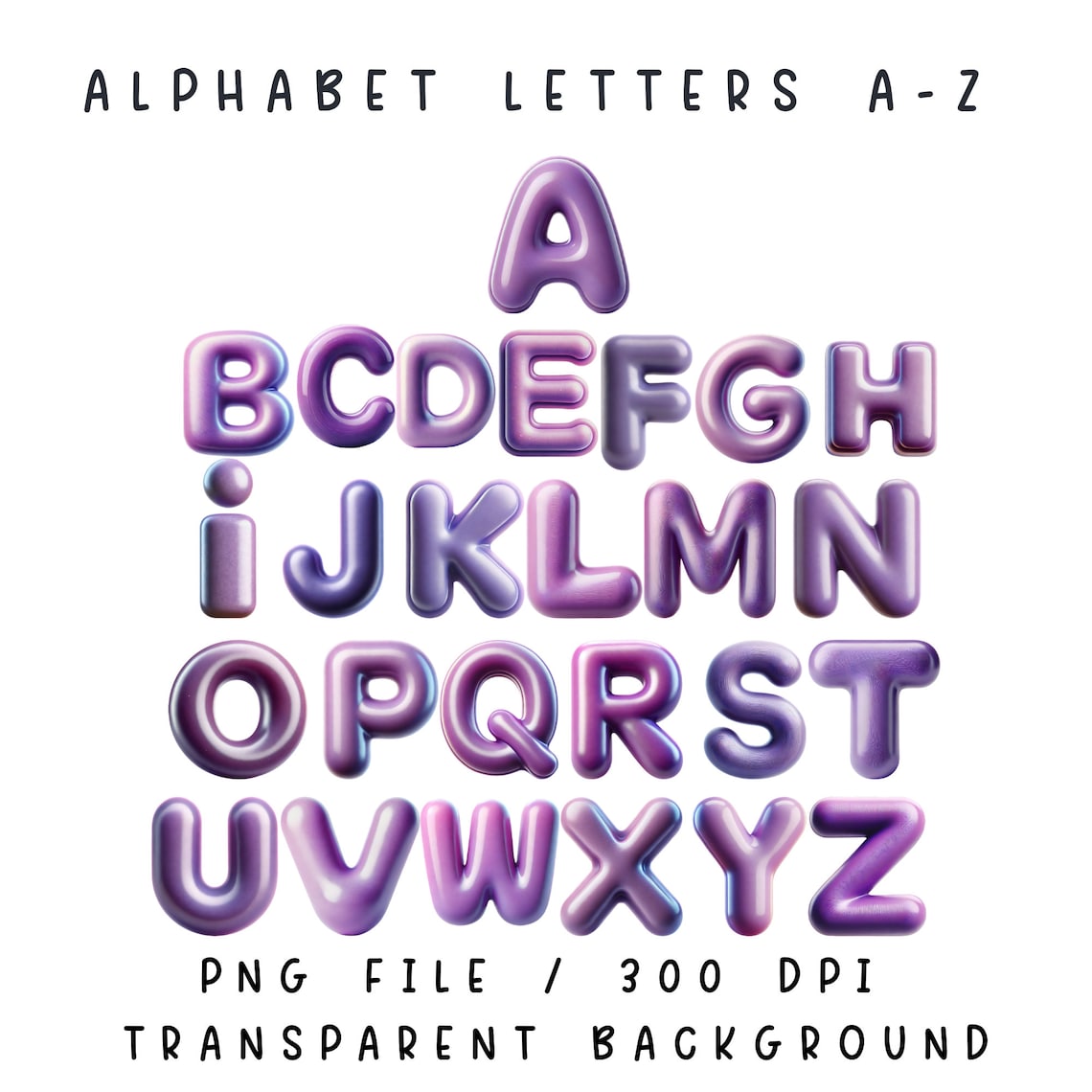 3D Purple Bubbly Alphabet Set, Bubblegum 3D Letters, Monogram, Doodle ...