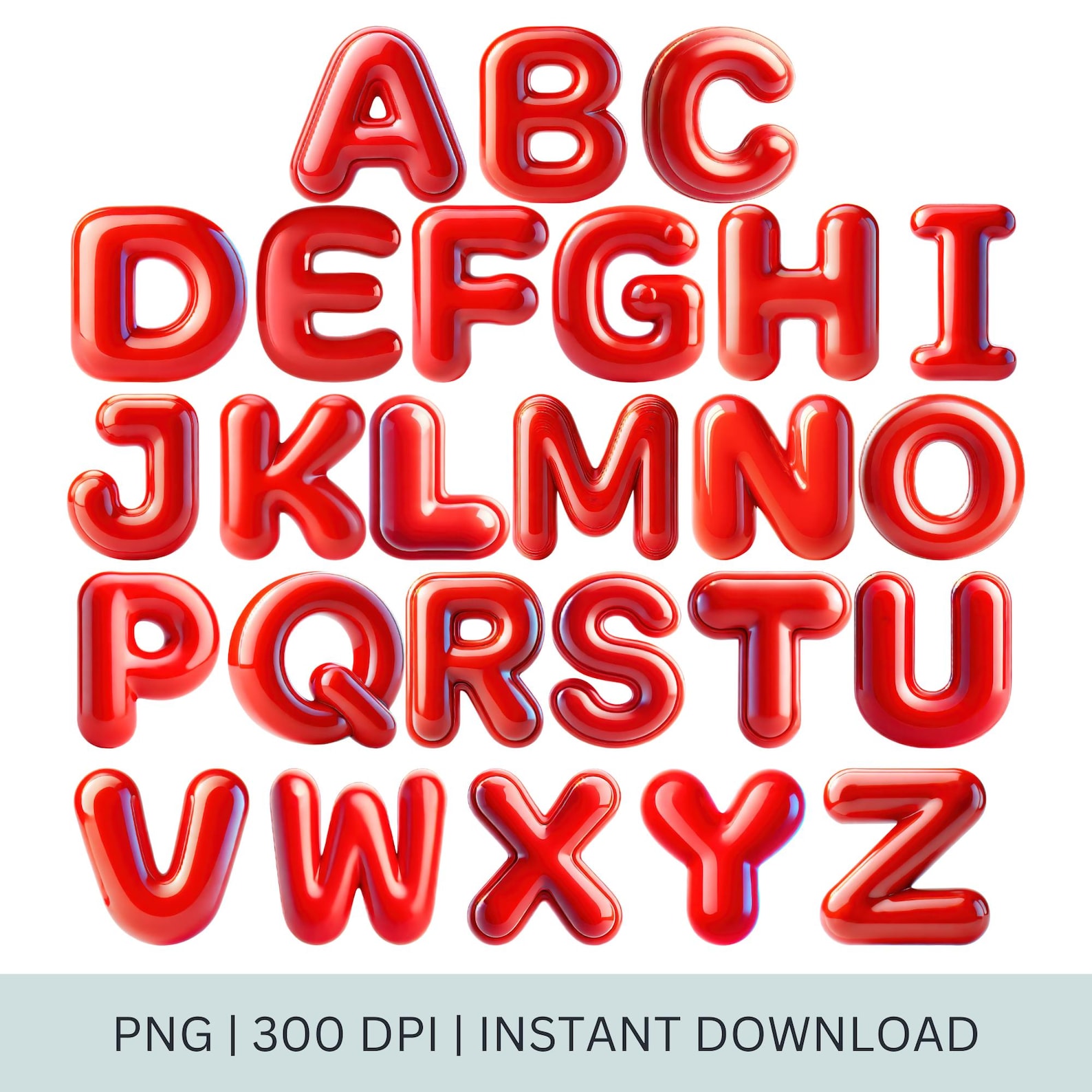 3D Red Balloon Alphabet Letters, 3D Red Bubbly Alphabet Set, Monogram ...