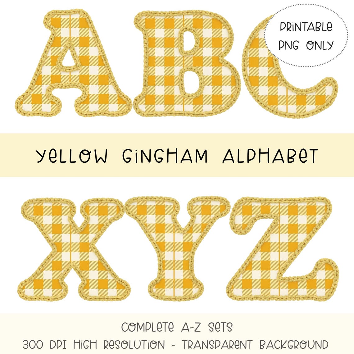 Yellow Gingham Alphabet Clip Art, Plaid Letter PNG, Digital Letters ...