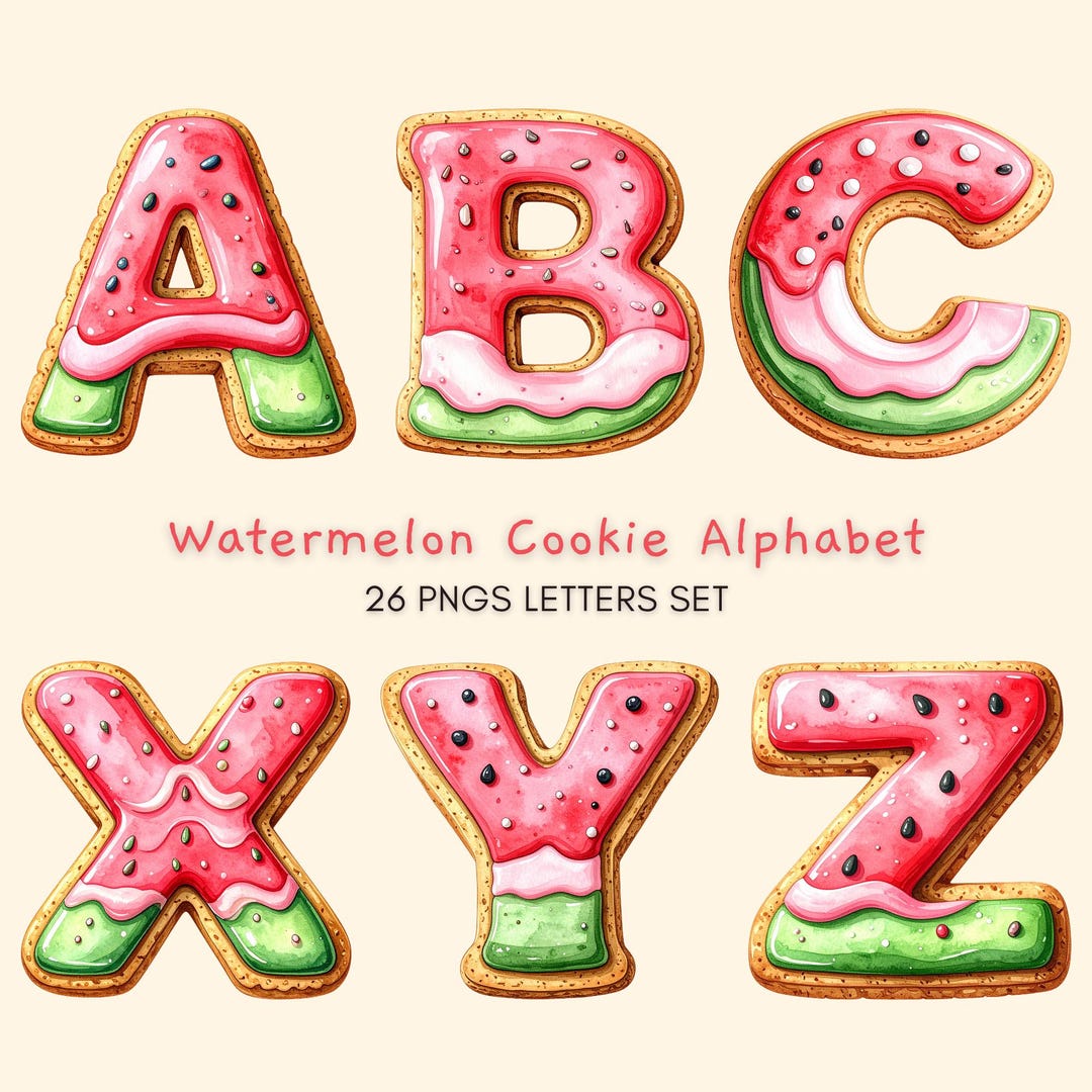 Watermelon Alphabet Clipart, Watercolor Summer Fruit Letters, Tropical ...