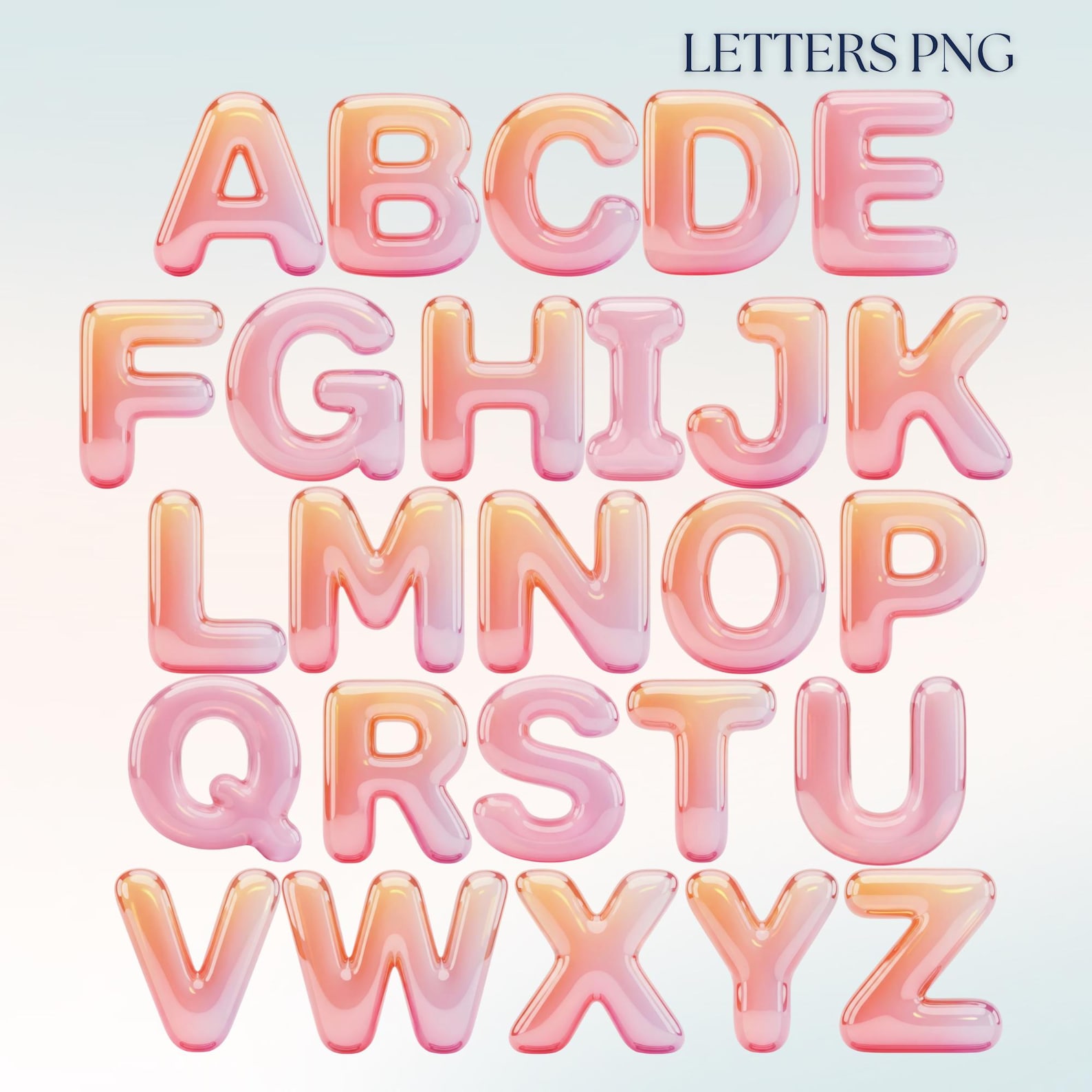 3D Bubble Alphabet Letters | Glossy Gradient Balloon Style | Playful ...